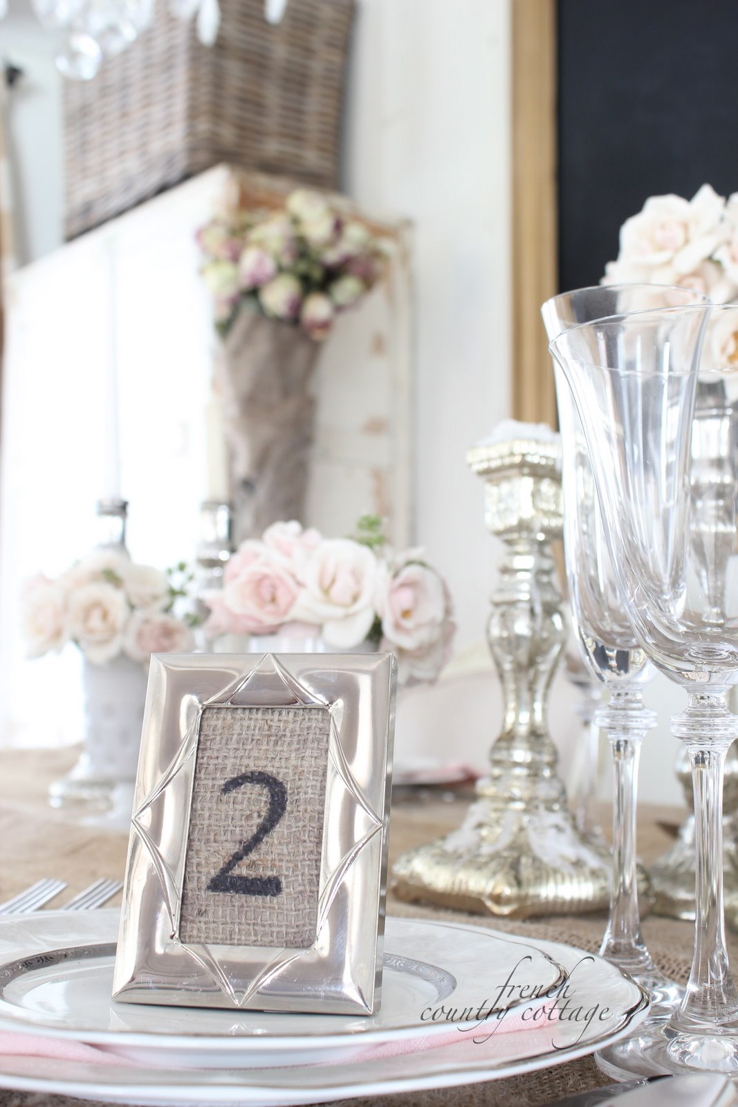 Burlap place settings - French Country Cottage
