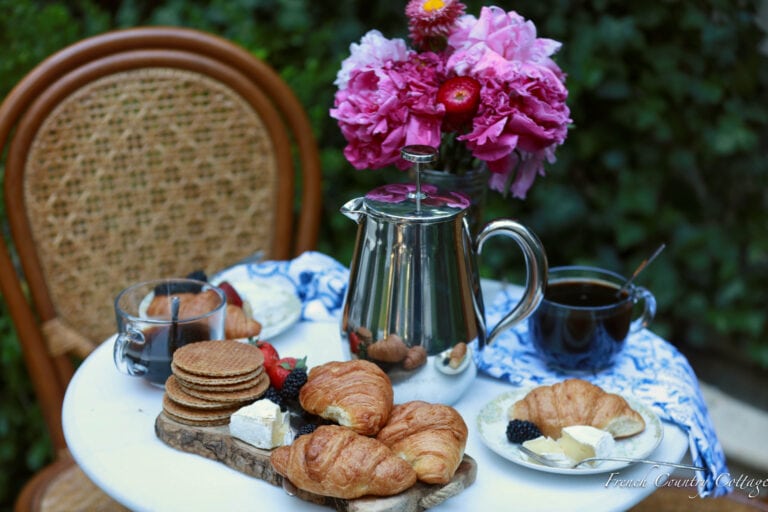 Blue & White Bistro Table Breakfast - French Country Cottage