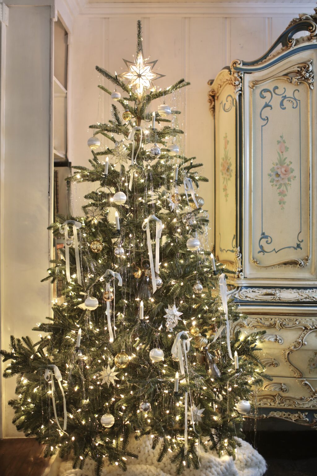 Vintage Tinsel Sprinkled Christmas Tree - French Country Cottage