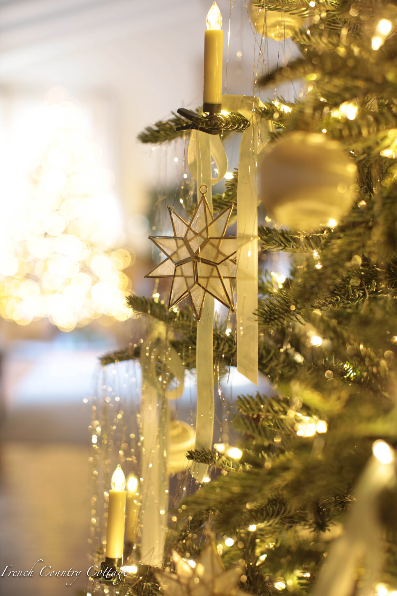 Vintage Tinsel Sprinkled Christmas Tree - French Country Cottage