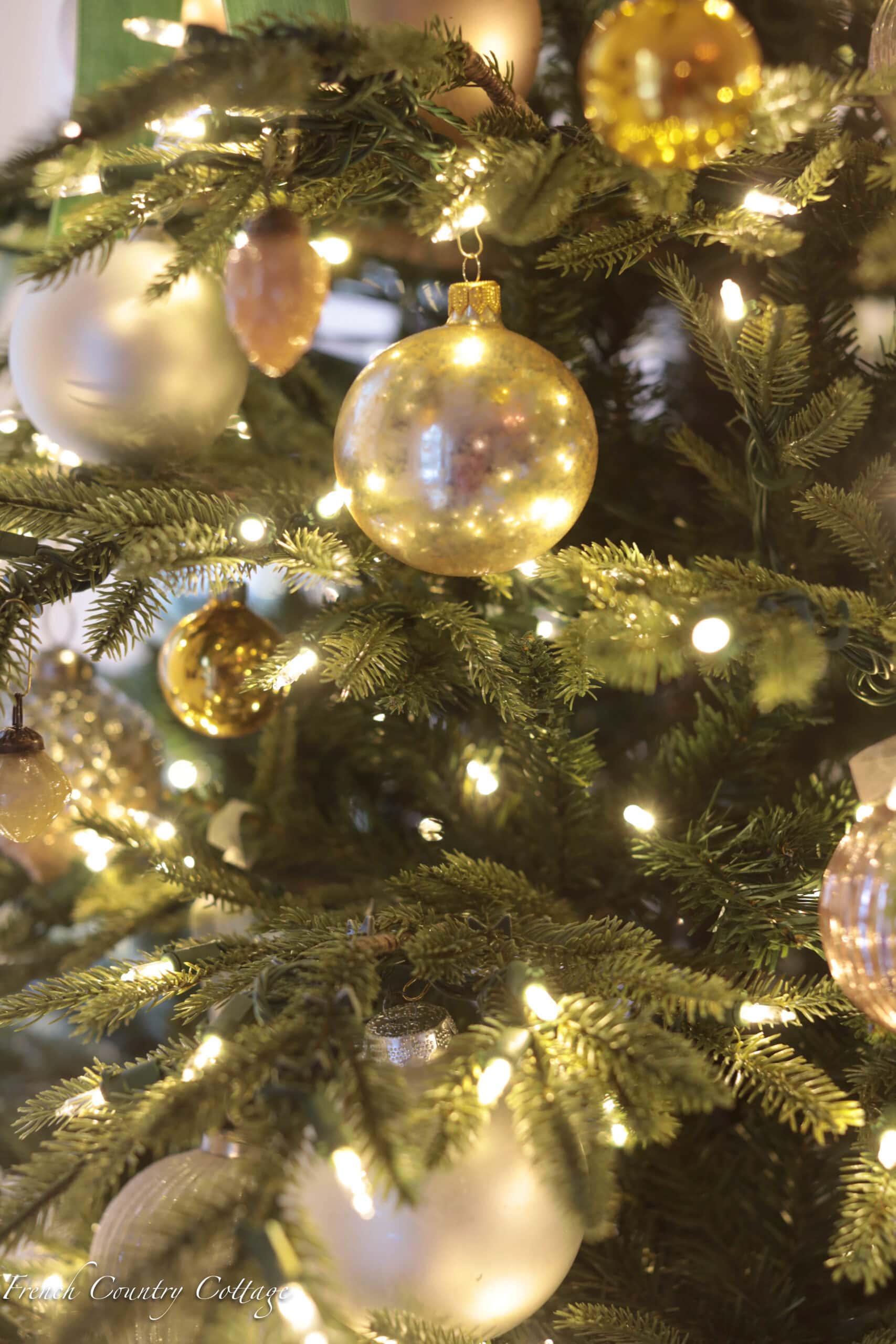 Olive Green Velvet Ribbon Christmas Tree - French Country Cottage