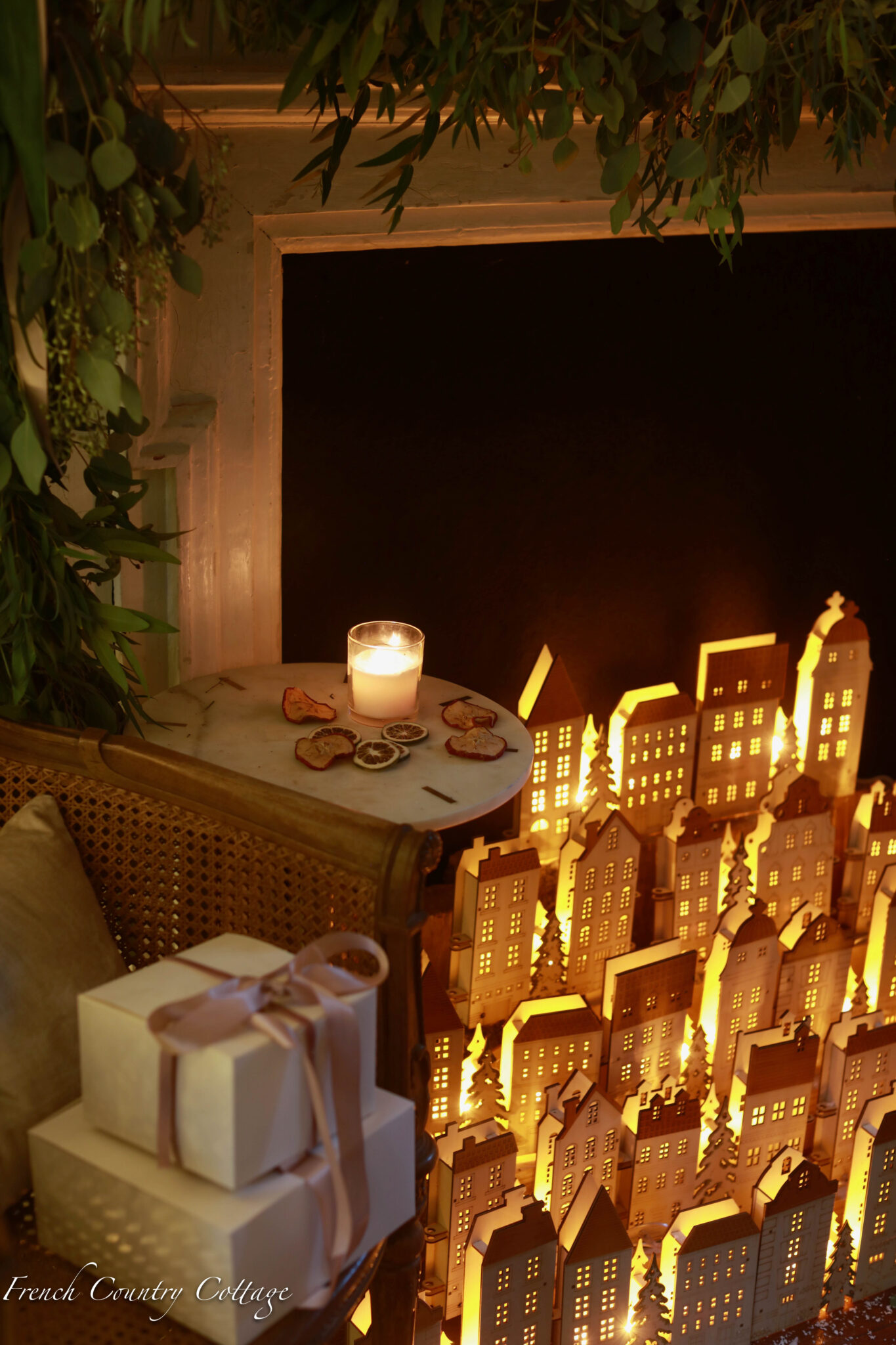 Christmas Fireplace Village - French Country Cottage