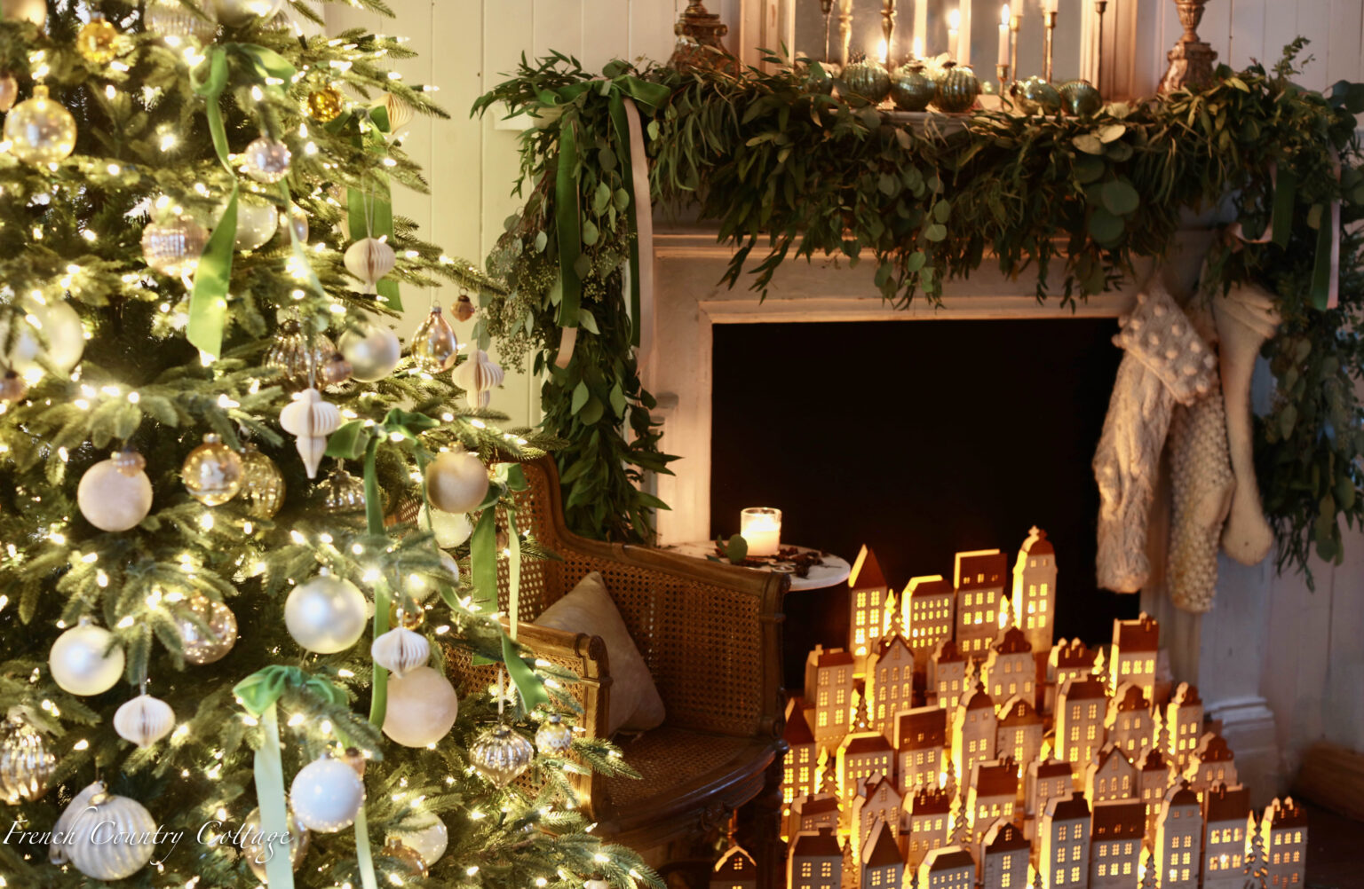 European Inspired Christmas Fireplace Mantel - French Country Cottage