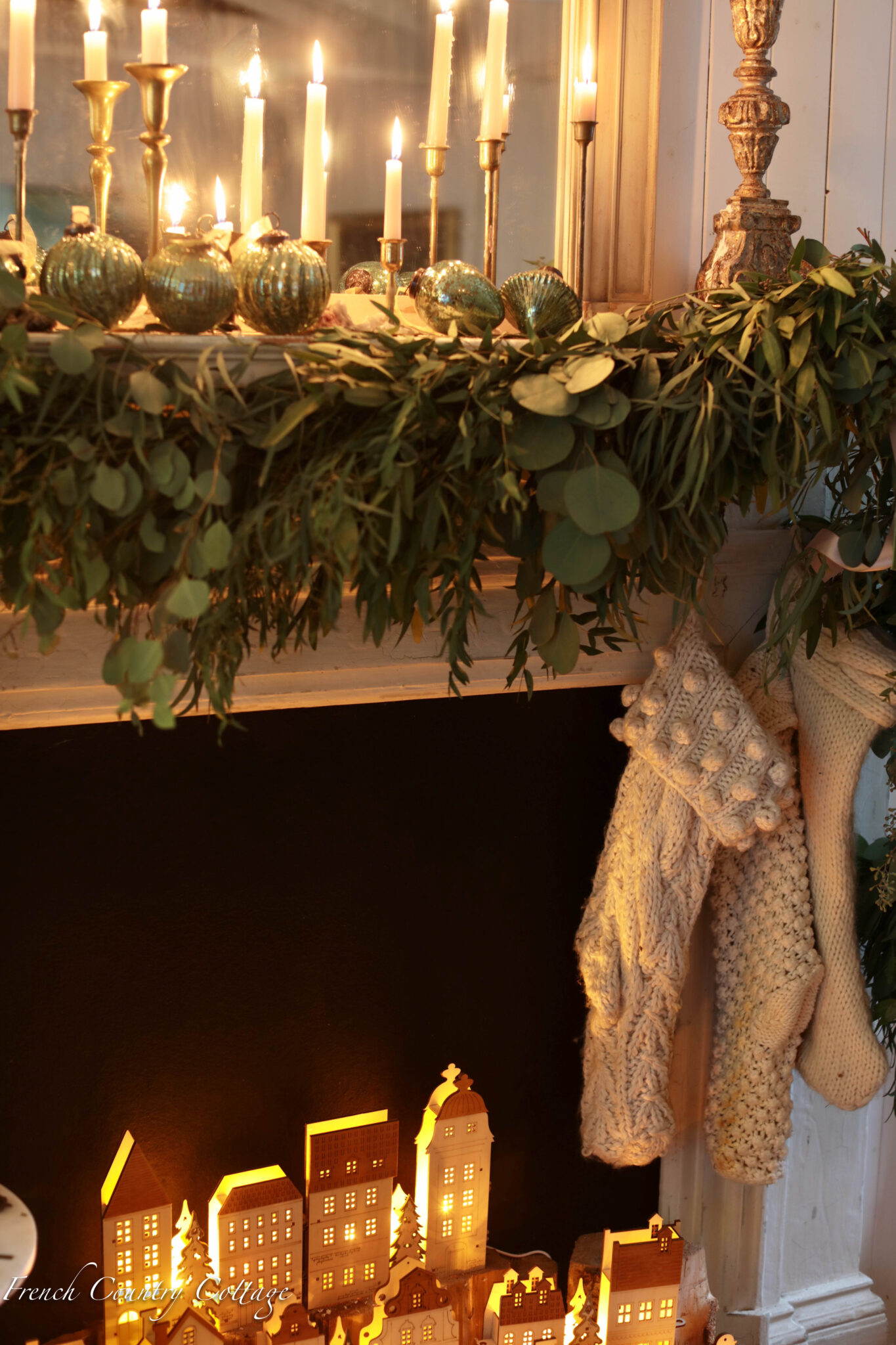 European Inspired Christmas Fireplace Mantel - French Country Cottage