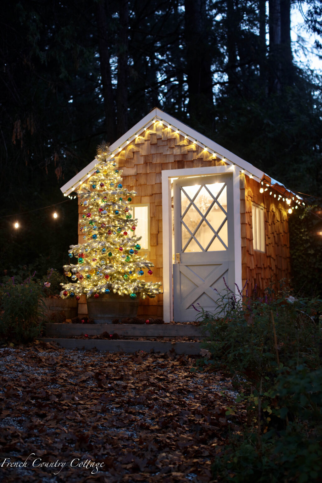 Beautiful Christmas Magic at Night - French Country Cottage