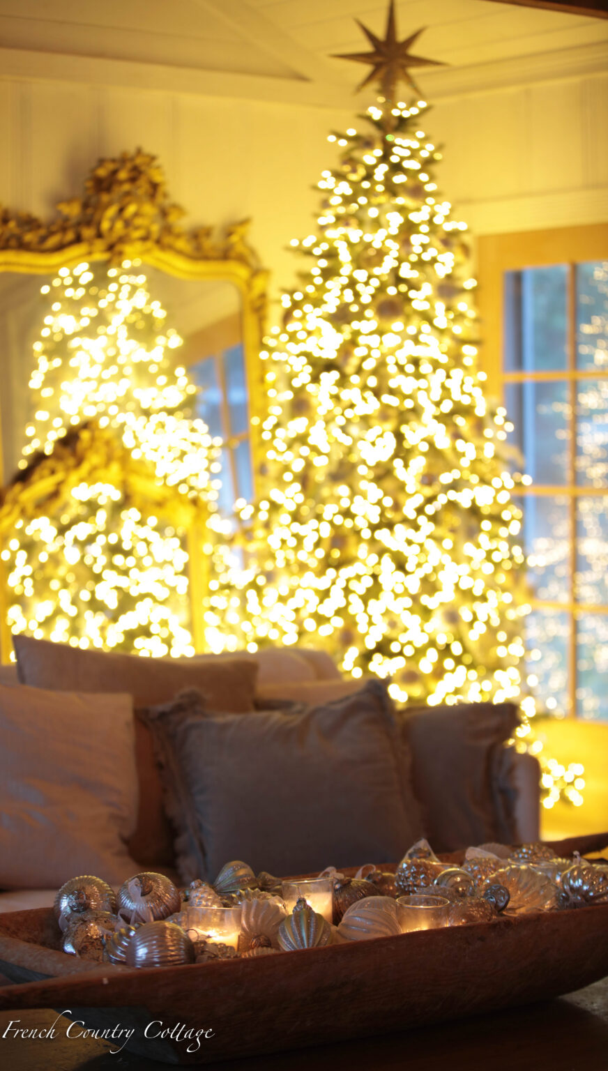 Beautiful Christmas Magic at Night - French Country Cottage