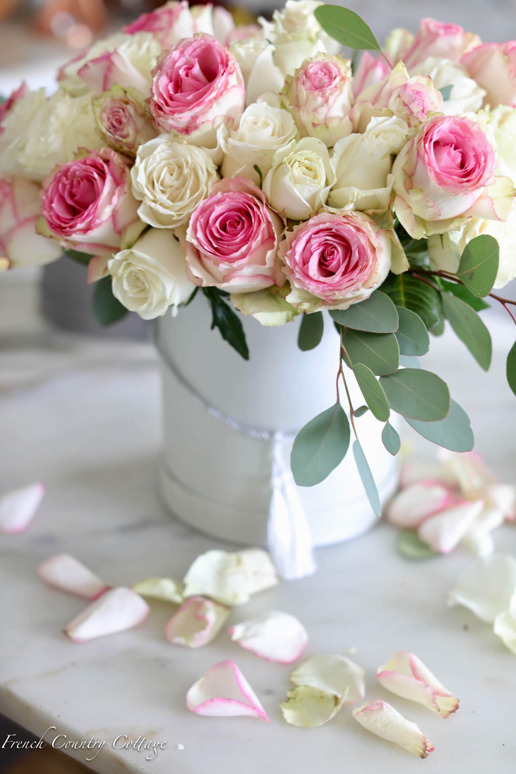 The Easiest DIY Hat box Flower Arrangement - French Country Cottage