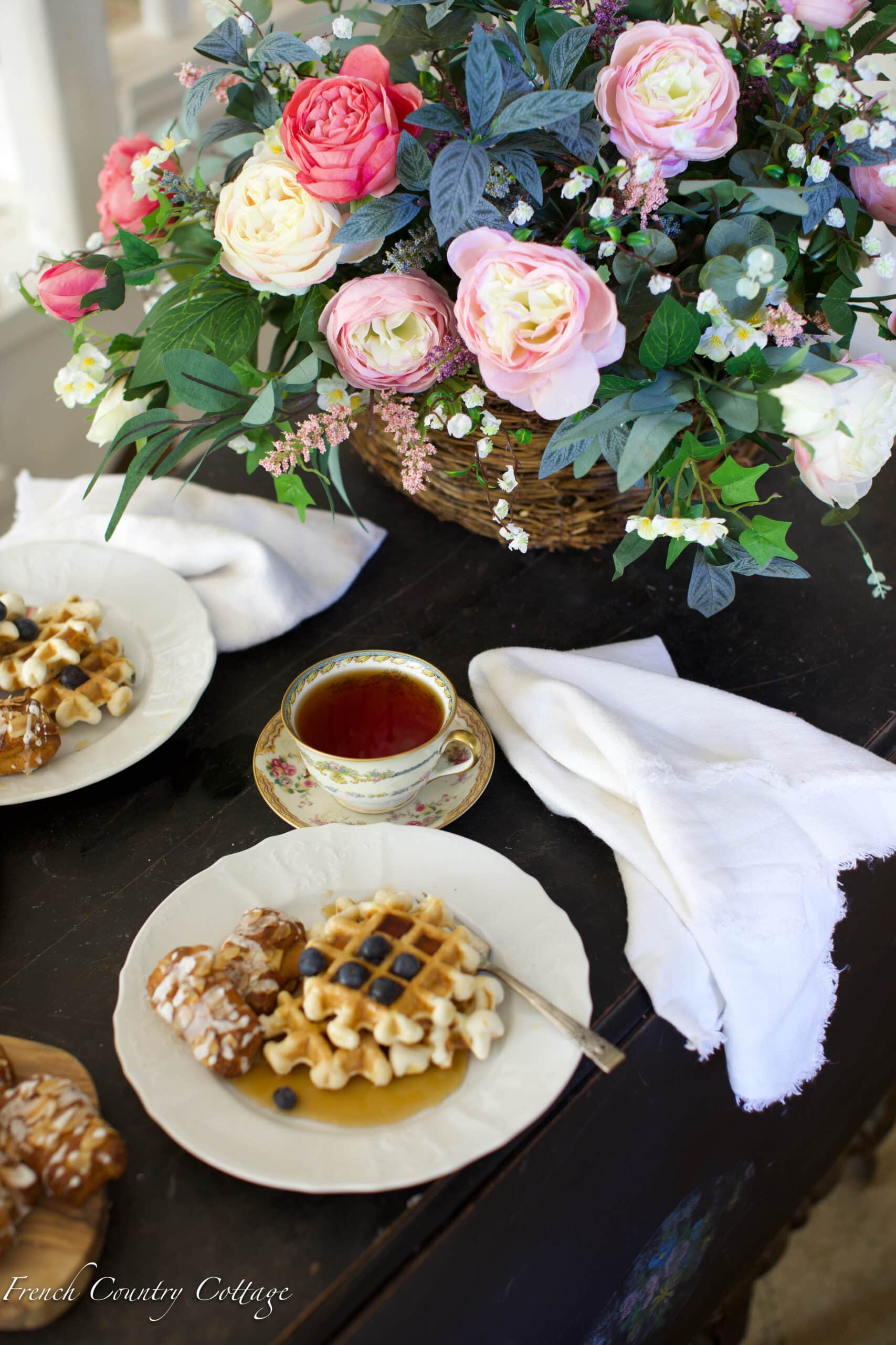 Spring Breakfast table Garden Roses - French Country Cottage