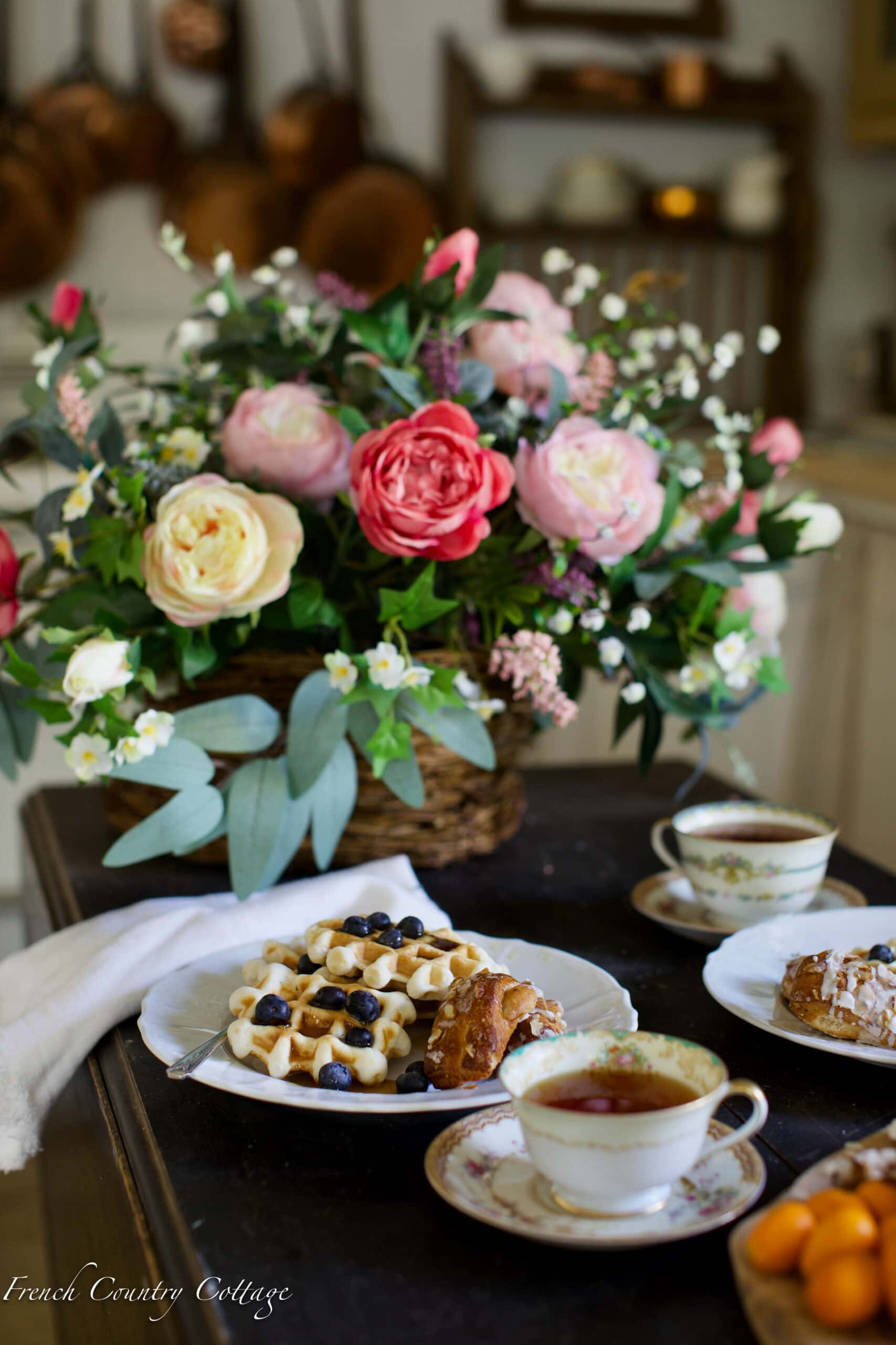 Spring Breakfast table Garden Roses - French Country Cottage