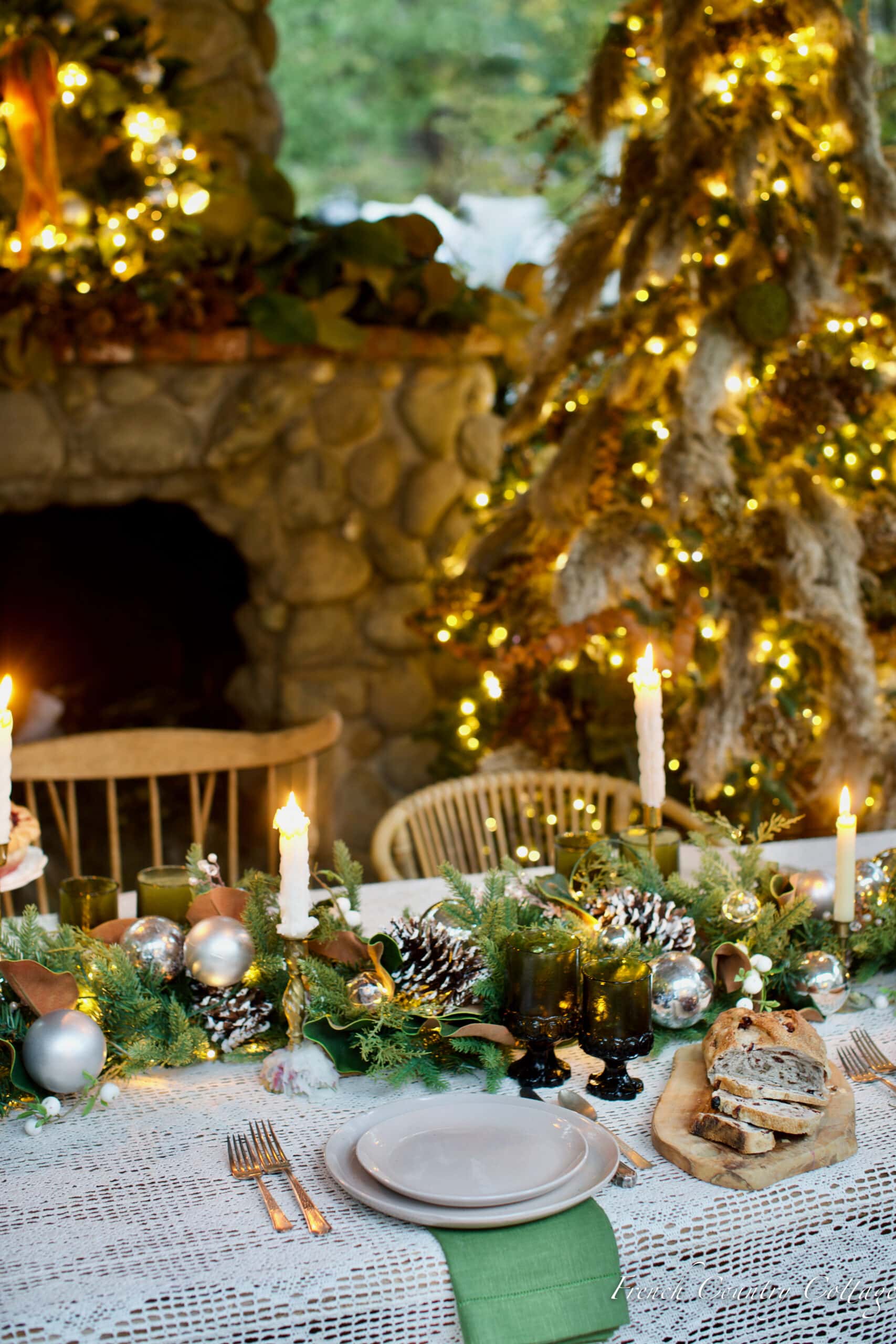 Lit Garland Holiday Table Styling - French Country Cottage