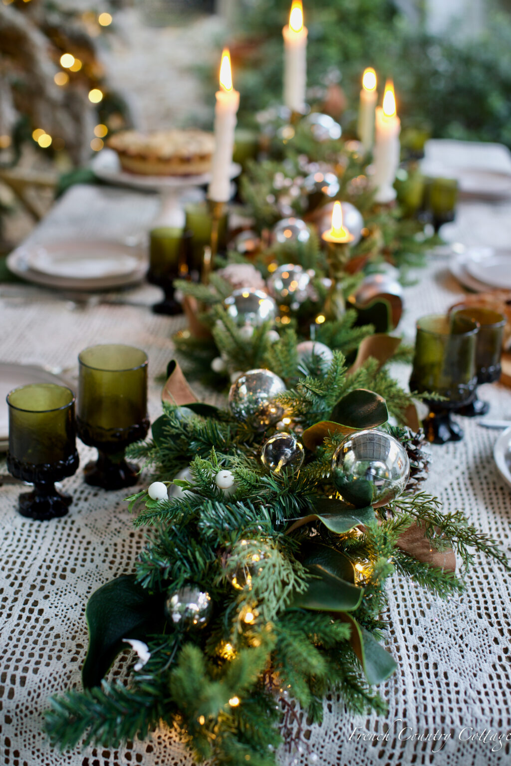 Lit Garland Holiday Table Styling - French Country Cottage