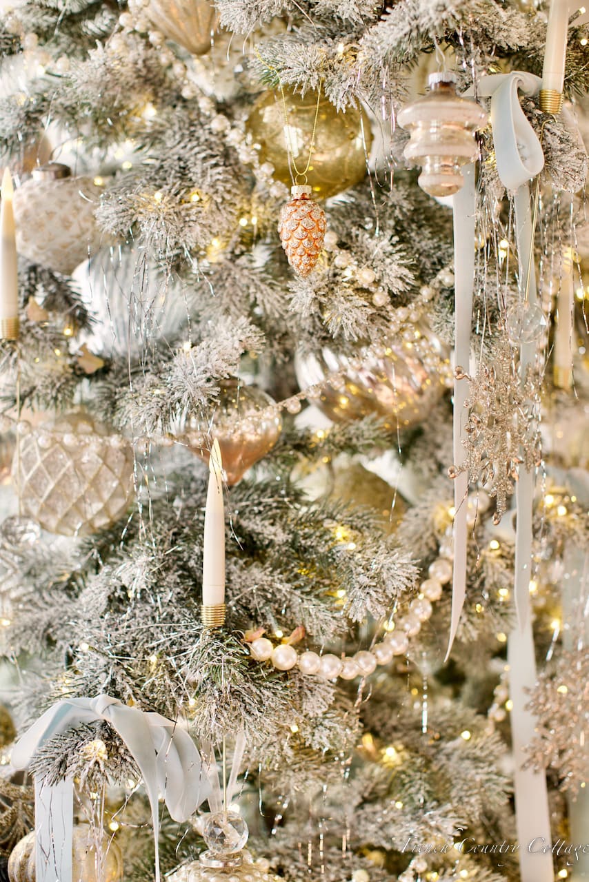 Snowy Silver Christmas Tree - French Country Cottage