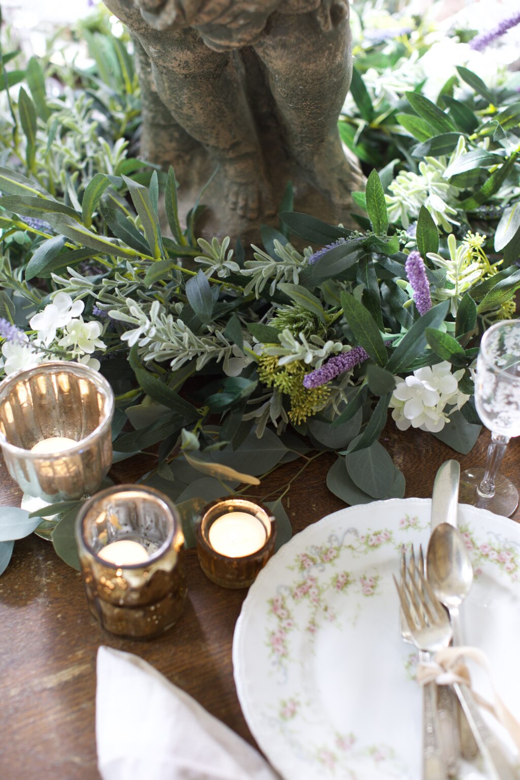 Spring Table Centerpiece with garden statue - French Country Cottage