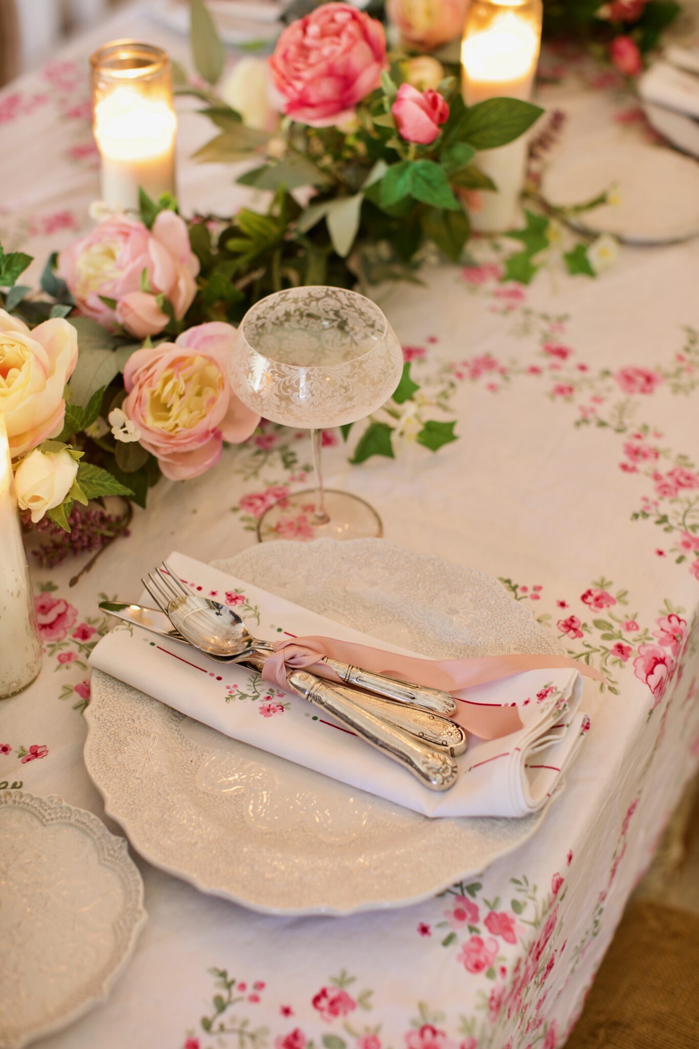 Layers of Flowers- Spring Table Setting - French Country Cottage