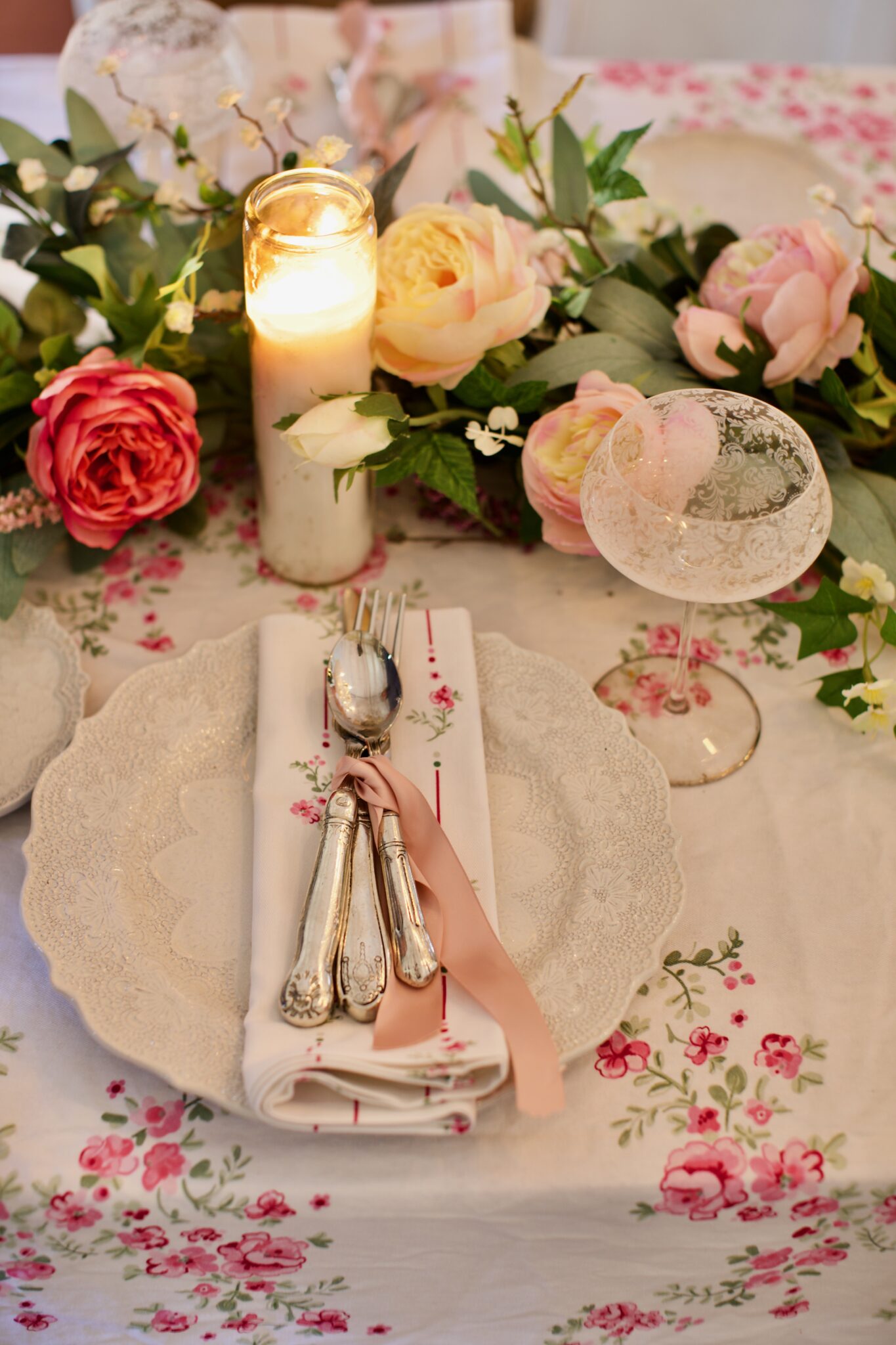 Layers of Flowers- Spring Table Setting - French Country Cottage