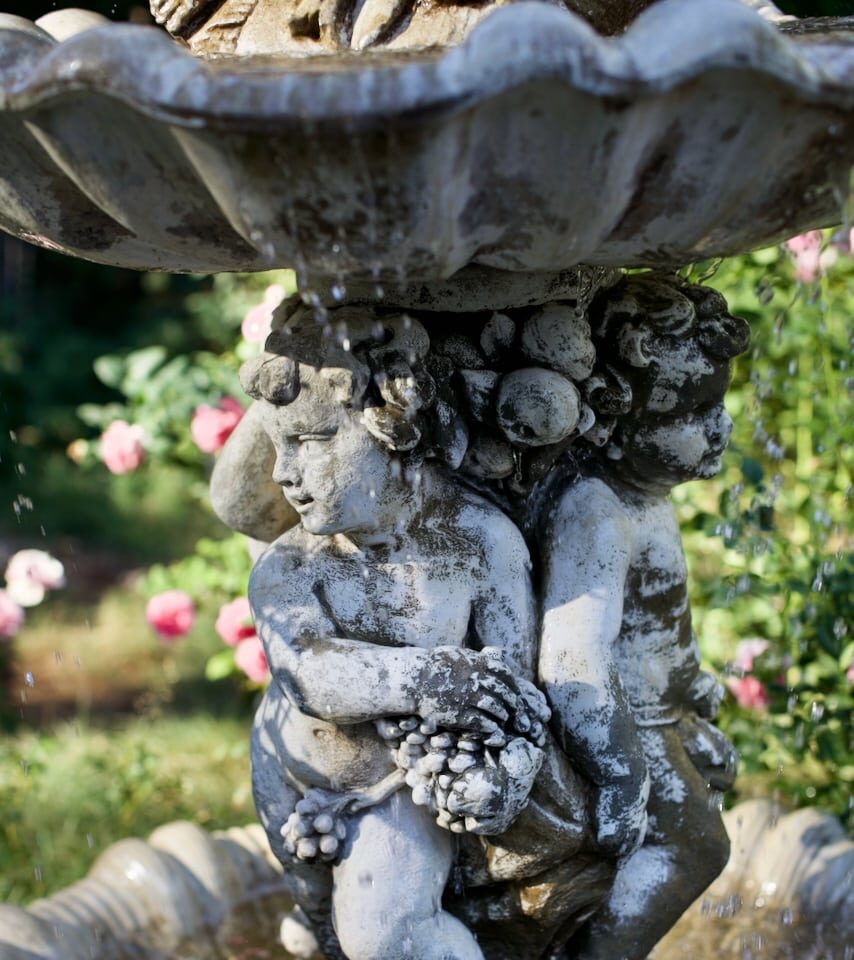 Where the Beautiful Antique Cherub Statue landed - French Country Cottage