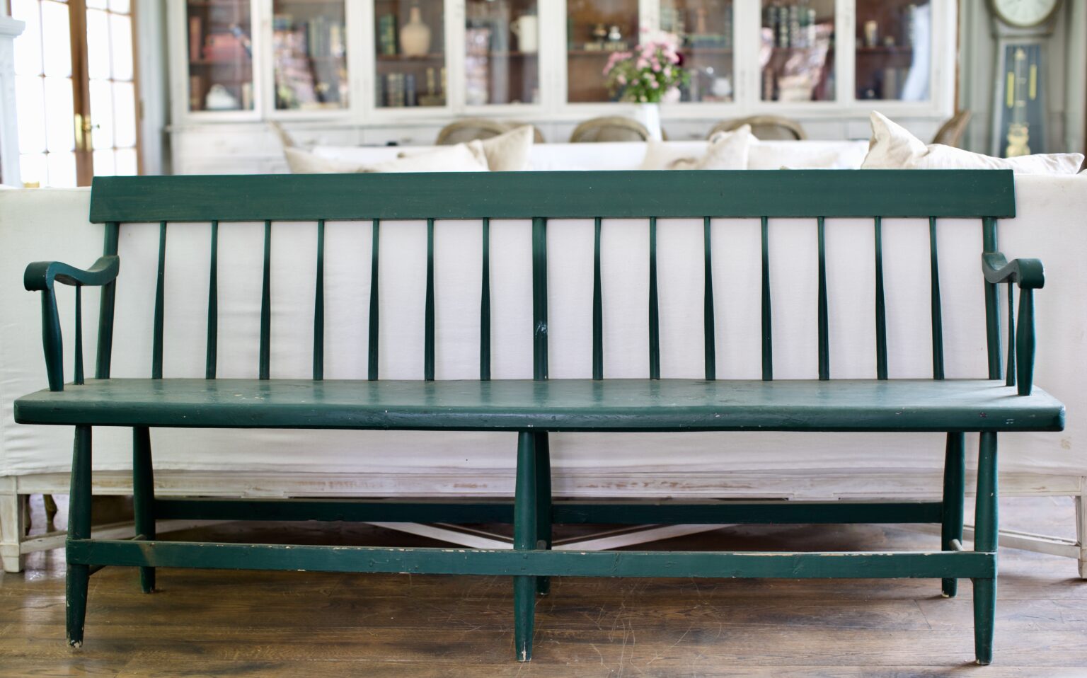Beautiful Vintage Green Bench - French Country Cottage
