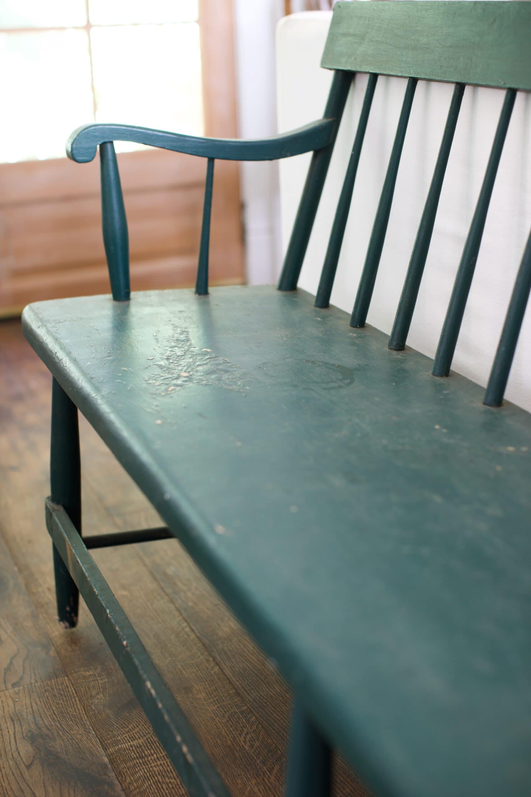 Beautiful Vintage Green Bench - French Country Cottage