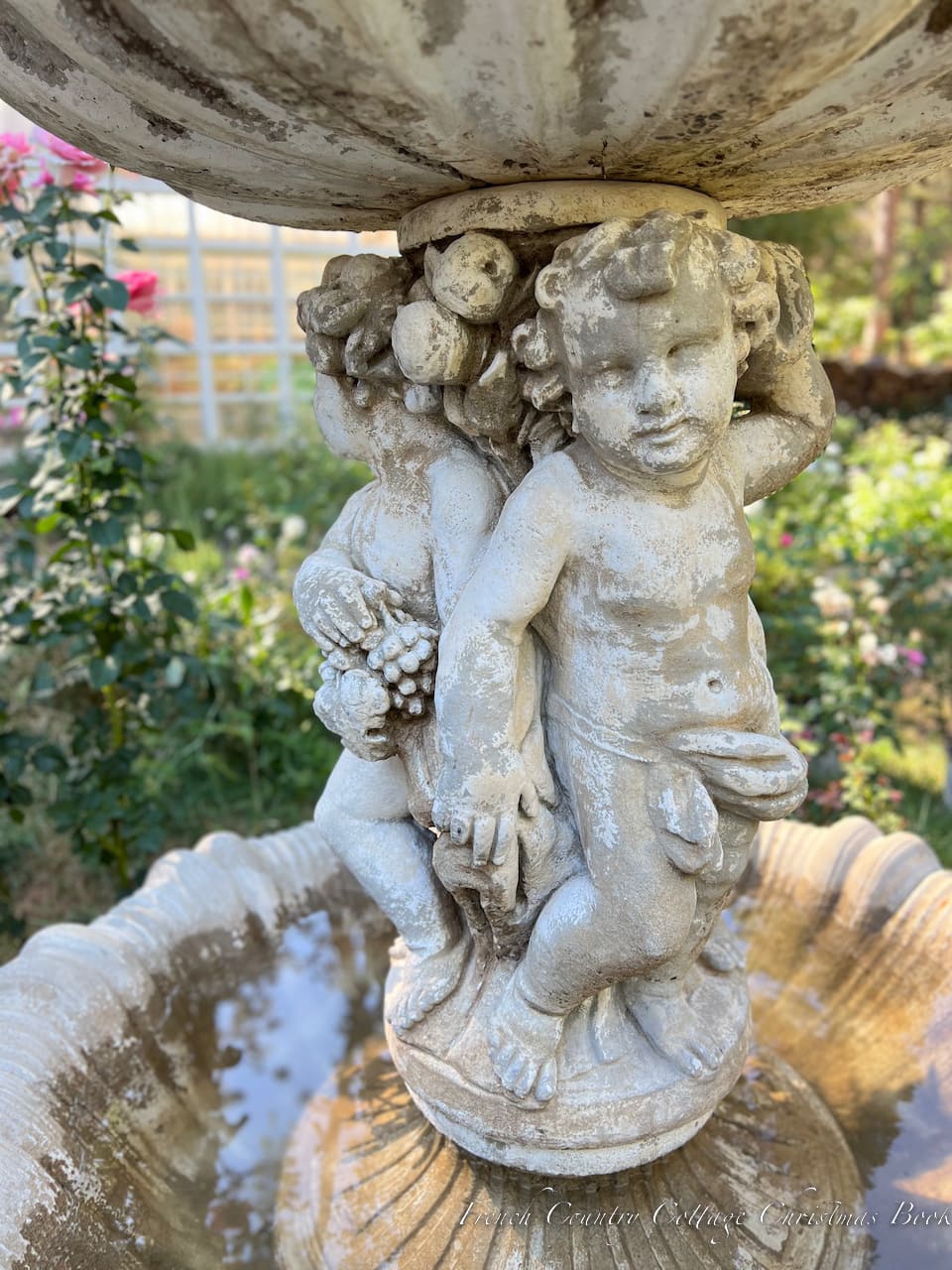 Where the Beautiful Antique Cherub Statue landed - French Country Cottage