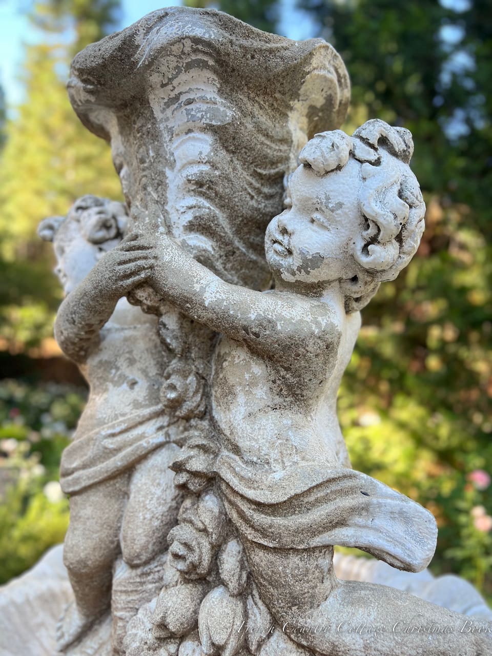 Where the Beautiful Antique Cherub Statue landed - French Country Cottage