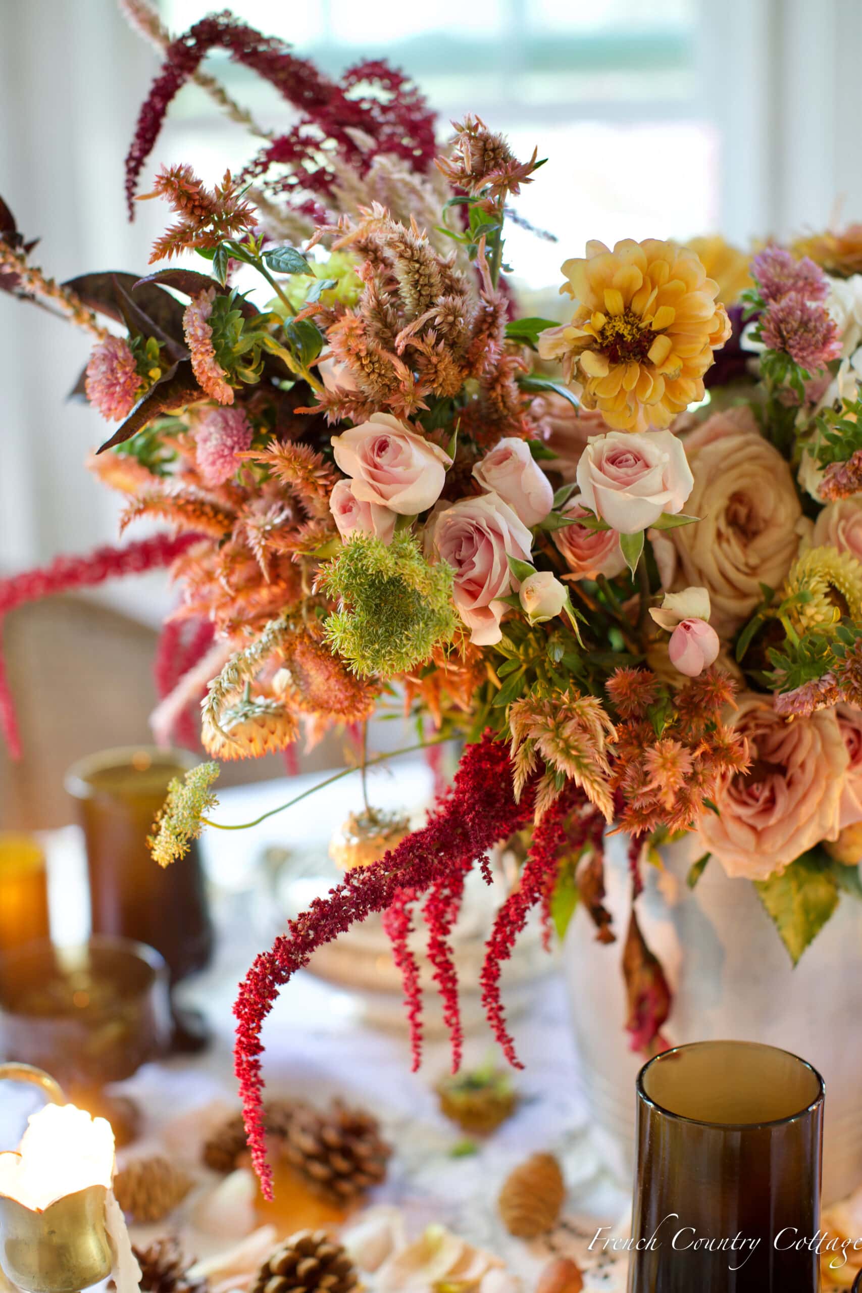 Beautiful Simple Autumn table & floral arrangement - French Country Cottage