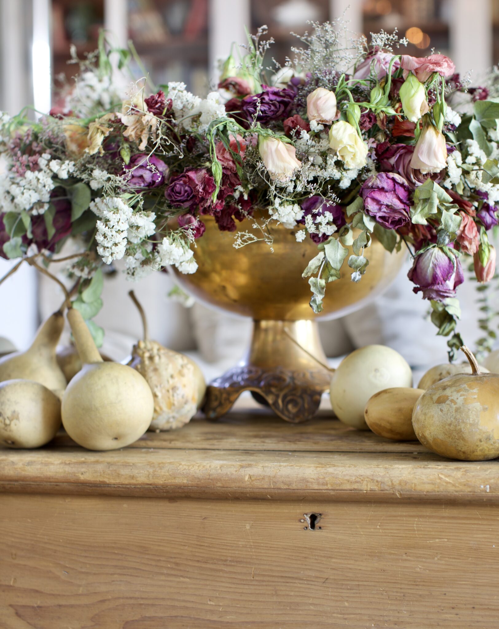 Simple Autumn Beauty Dried Flowers & Gourds - French Country Cottage