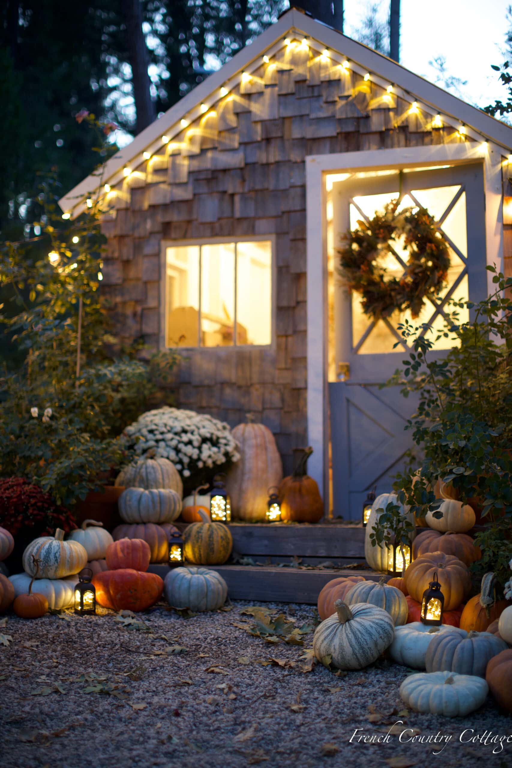 Beautiful Simple Autumn Potting Shed Decor - French Country Cottage