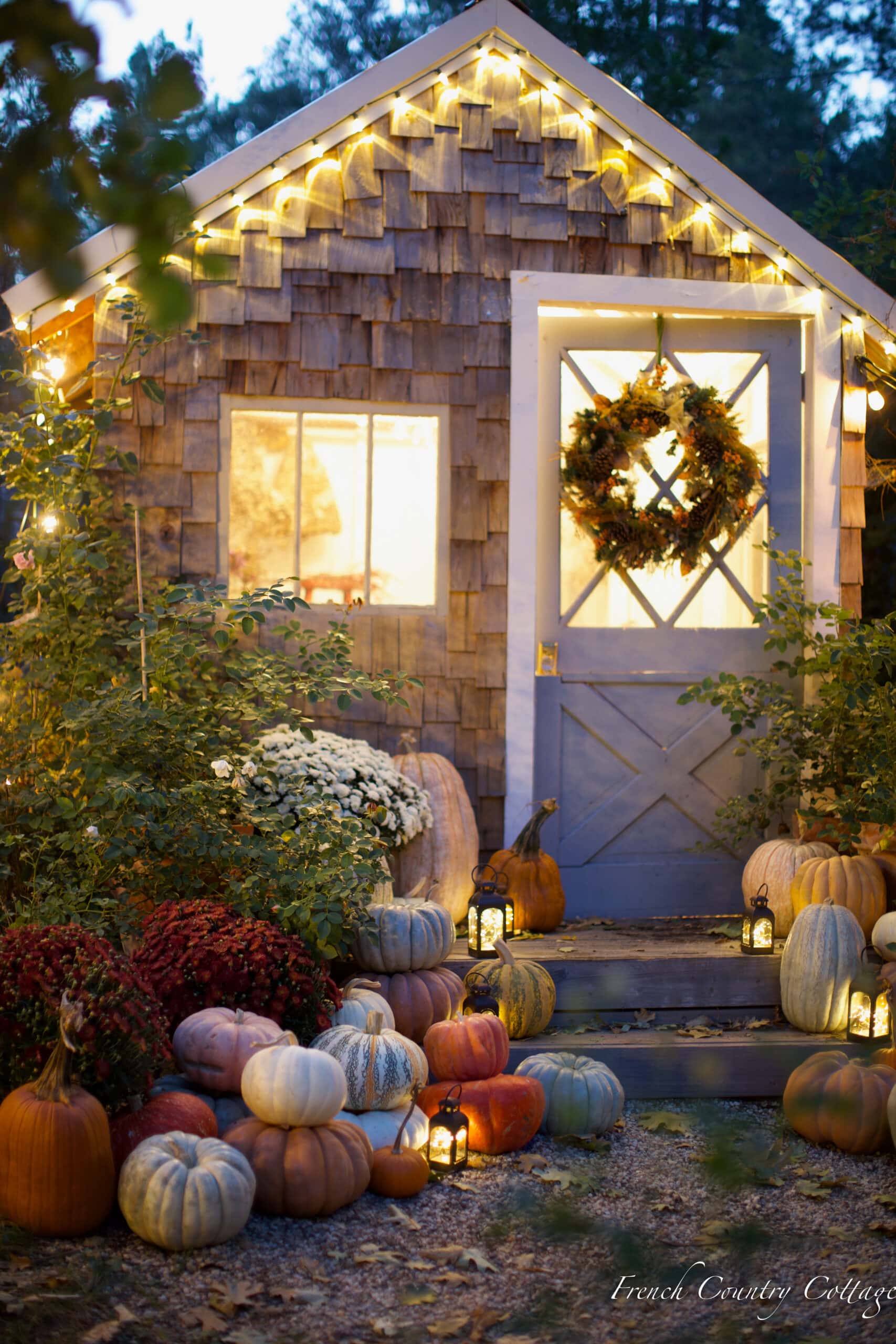 Beautiful Simple Autumn Potting Shed Decor - French Country Cottage