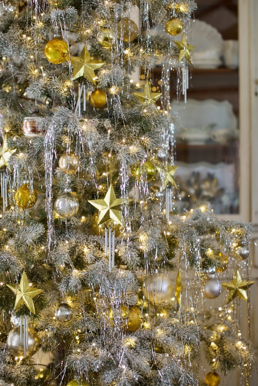 Simple Gold Star Decorated Christmas Tree - French Country Cottage
