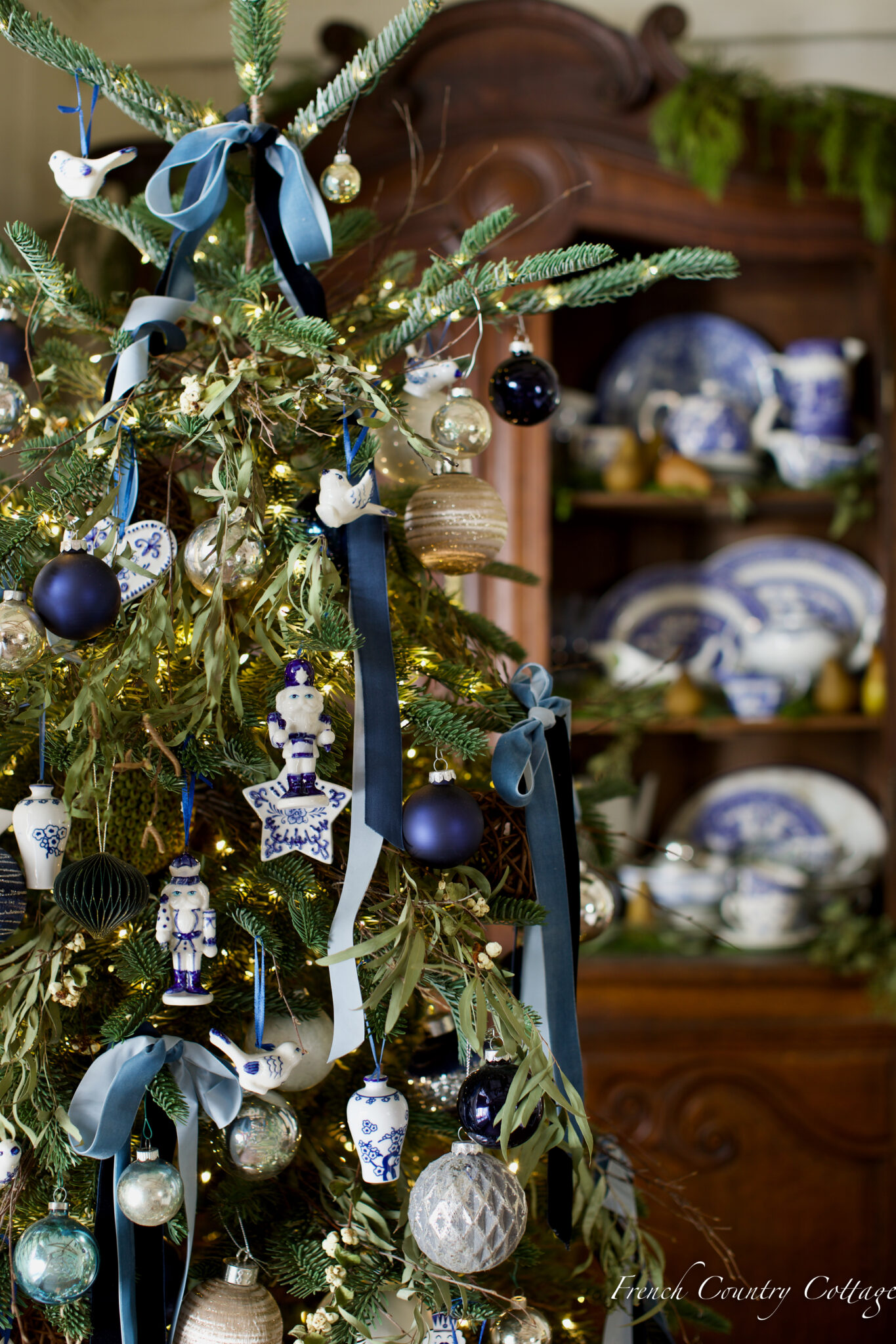 Beautiful Blue & White Chinoiserie Christmas Tree - French Country Cottage