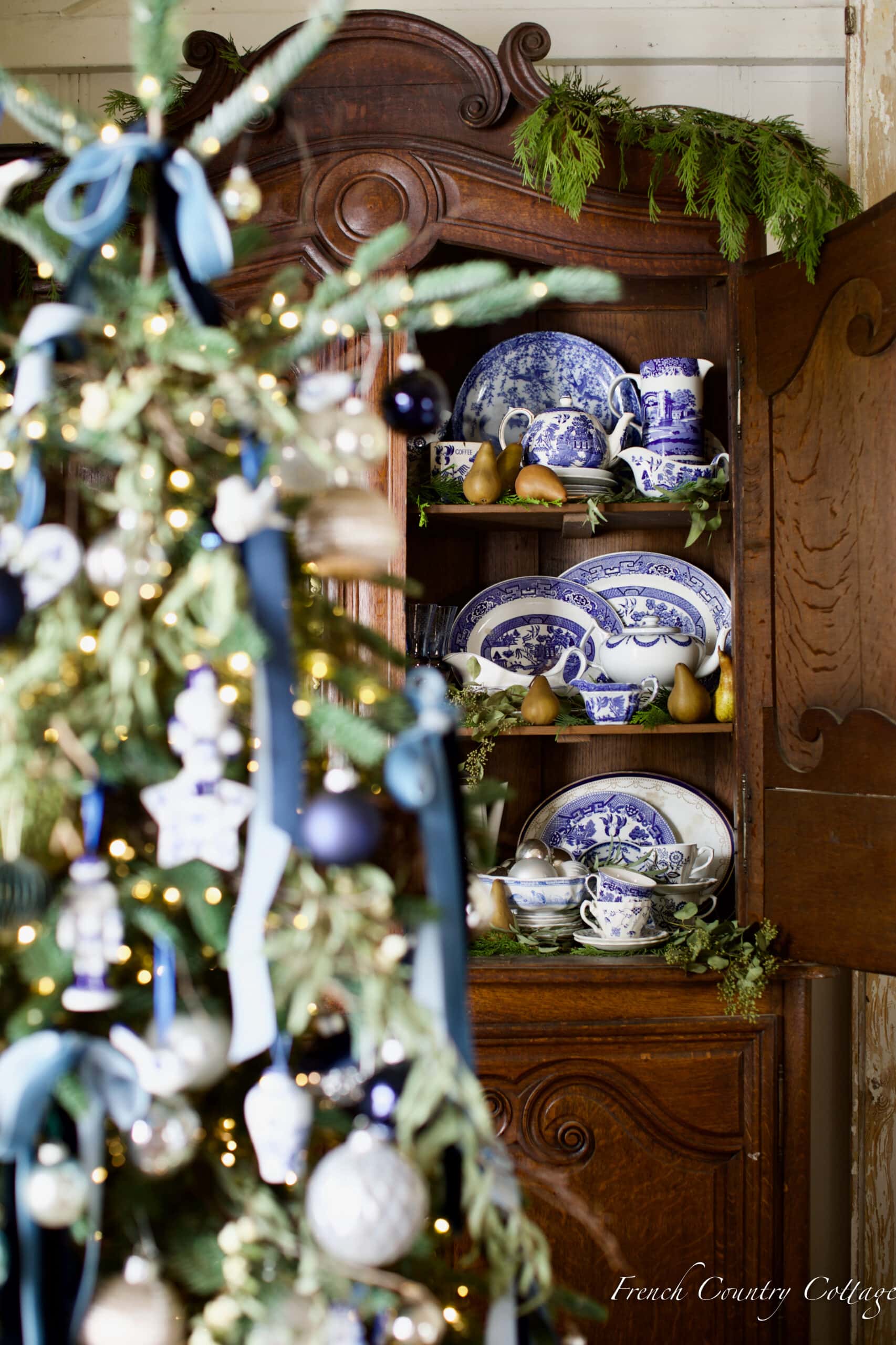 Beautiful Blue & White Chinoiserie Christmas Tree - French Country Cottage