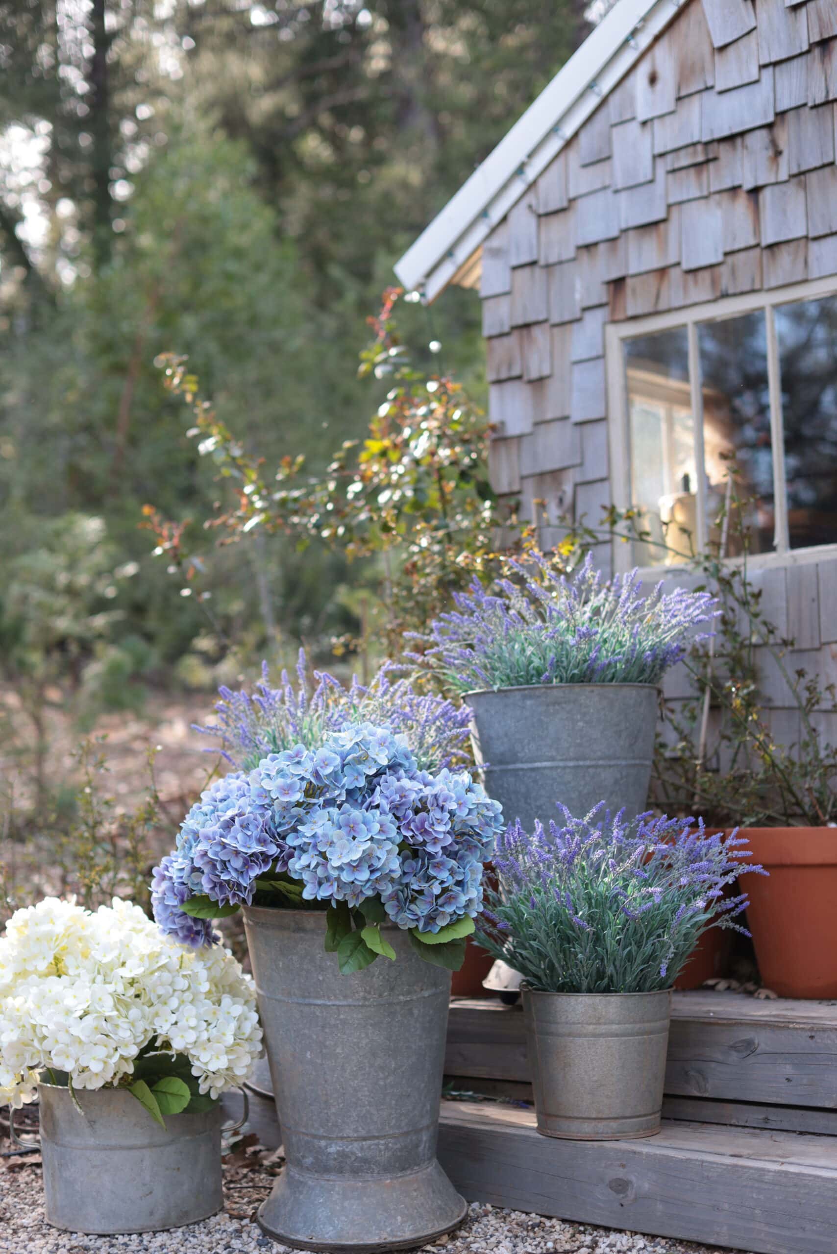 Beautiful Vintage Zinc Flower Buckets - French Country Cottage