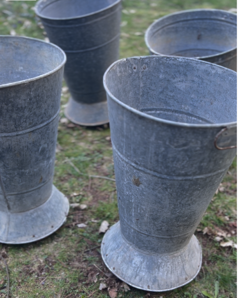 Beautiful Vintage Zinc Flower Buckets - French Country Cottage