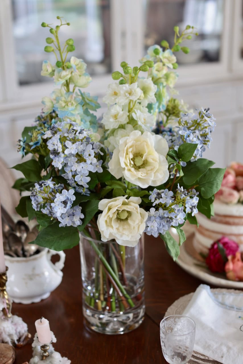 Beautiful blue flowers for a simple table - French Country Cottage