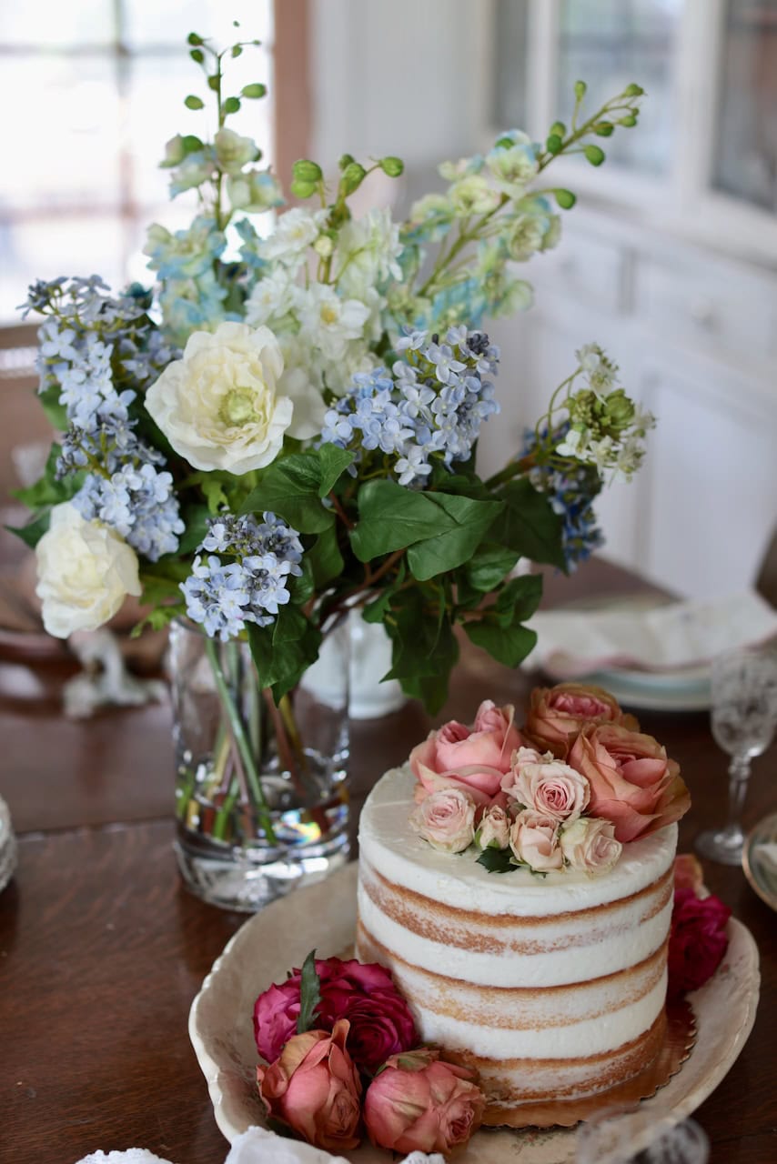 Beautiful blue flowers for a simple table - French Country Cottage