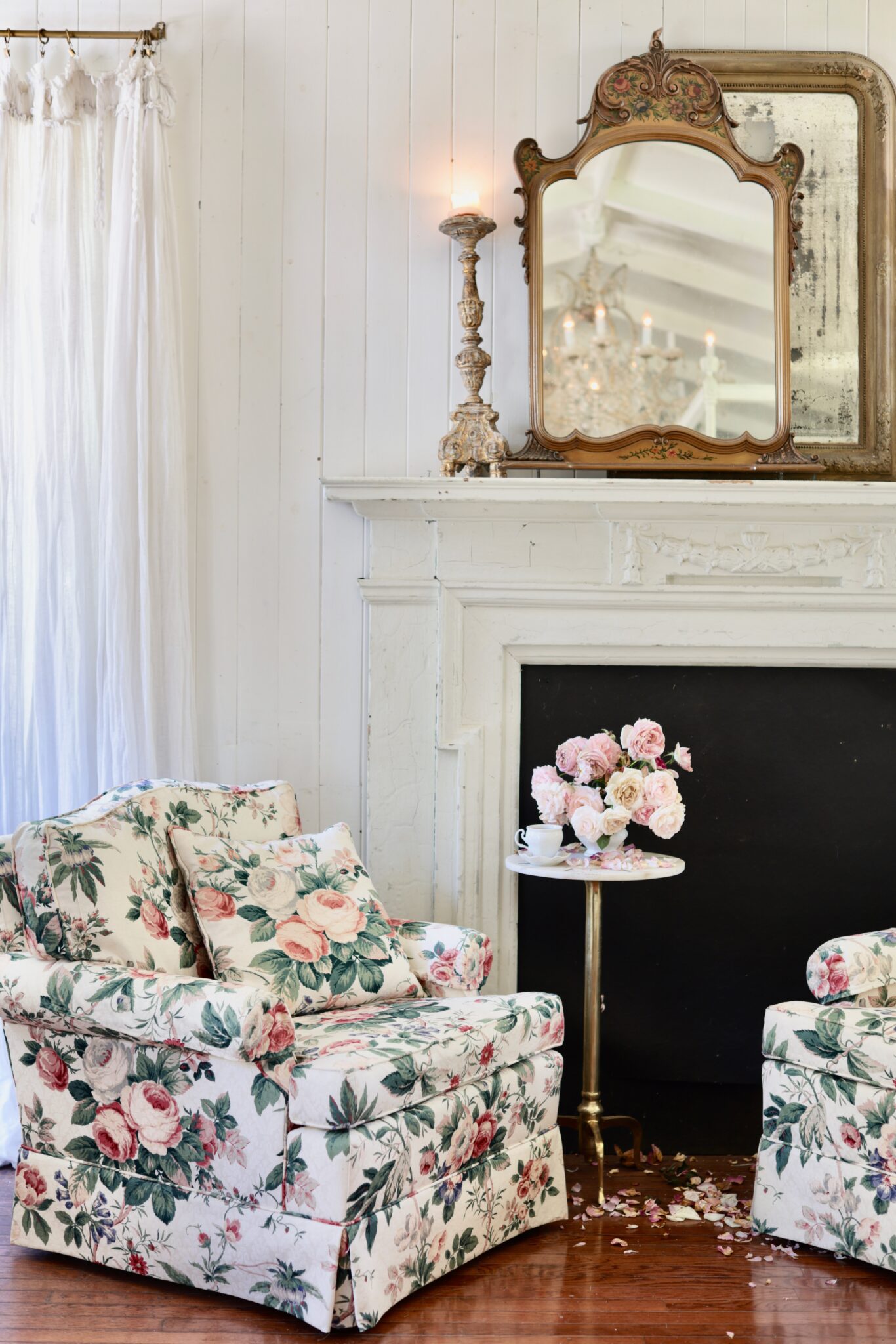 Beautiful Vintage English Cottage Floral Chairs - French Country Cottage