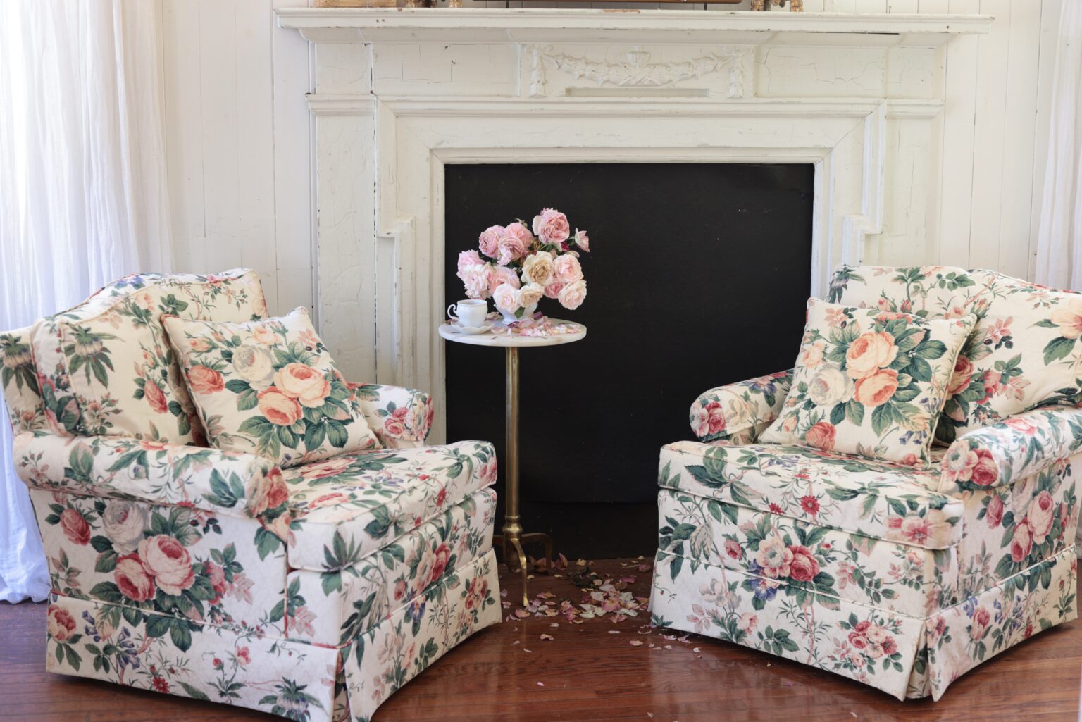Beautiful Vintage English Cottage Floral Chairs - French Country Cottage