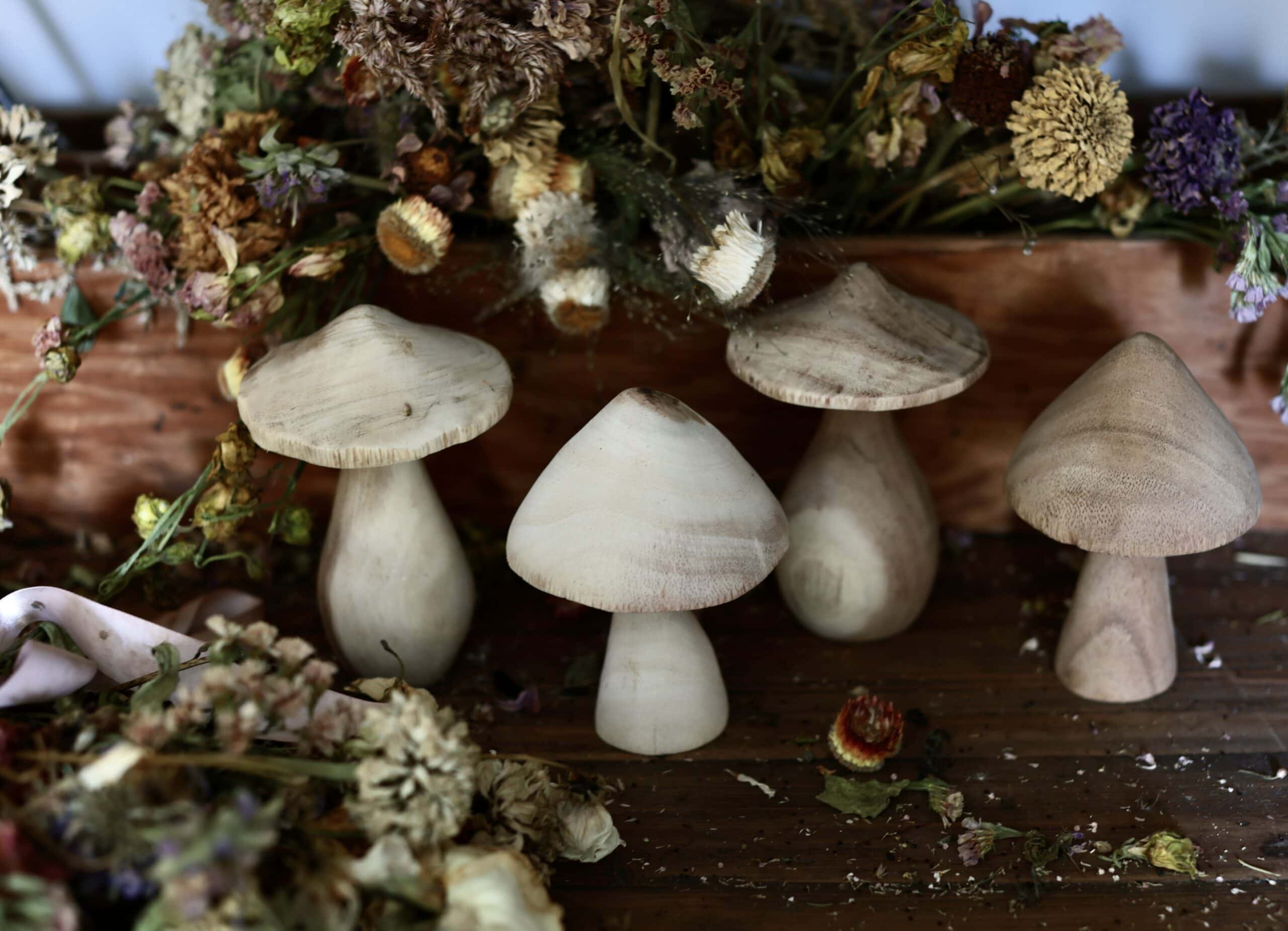 Wood Mushrooms for beautiful autumn Decor - French Country Cottage