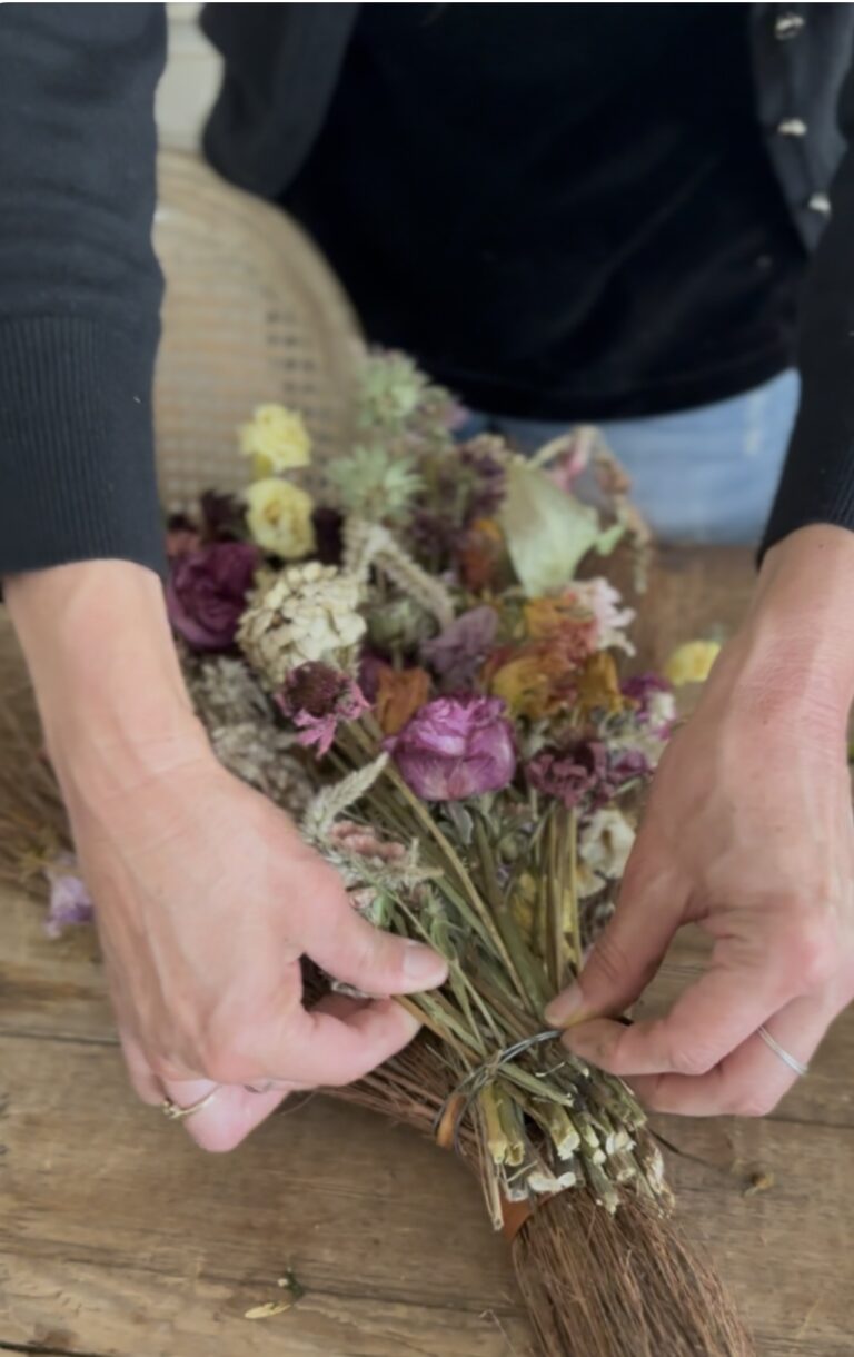 Beautiful DIY Dried or Fresh Autumn Florals Broom - French Country Cottage