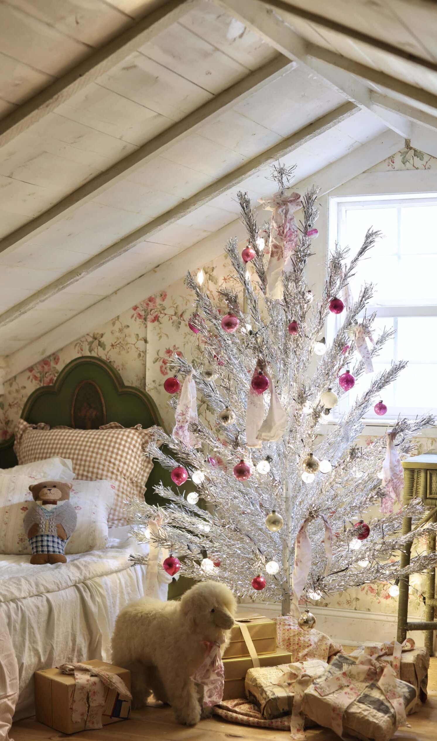 Beautiful Vintage Tinsel Tree & Pretty Packages - French Country Cottage
