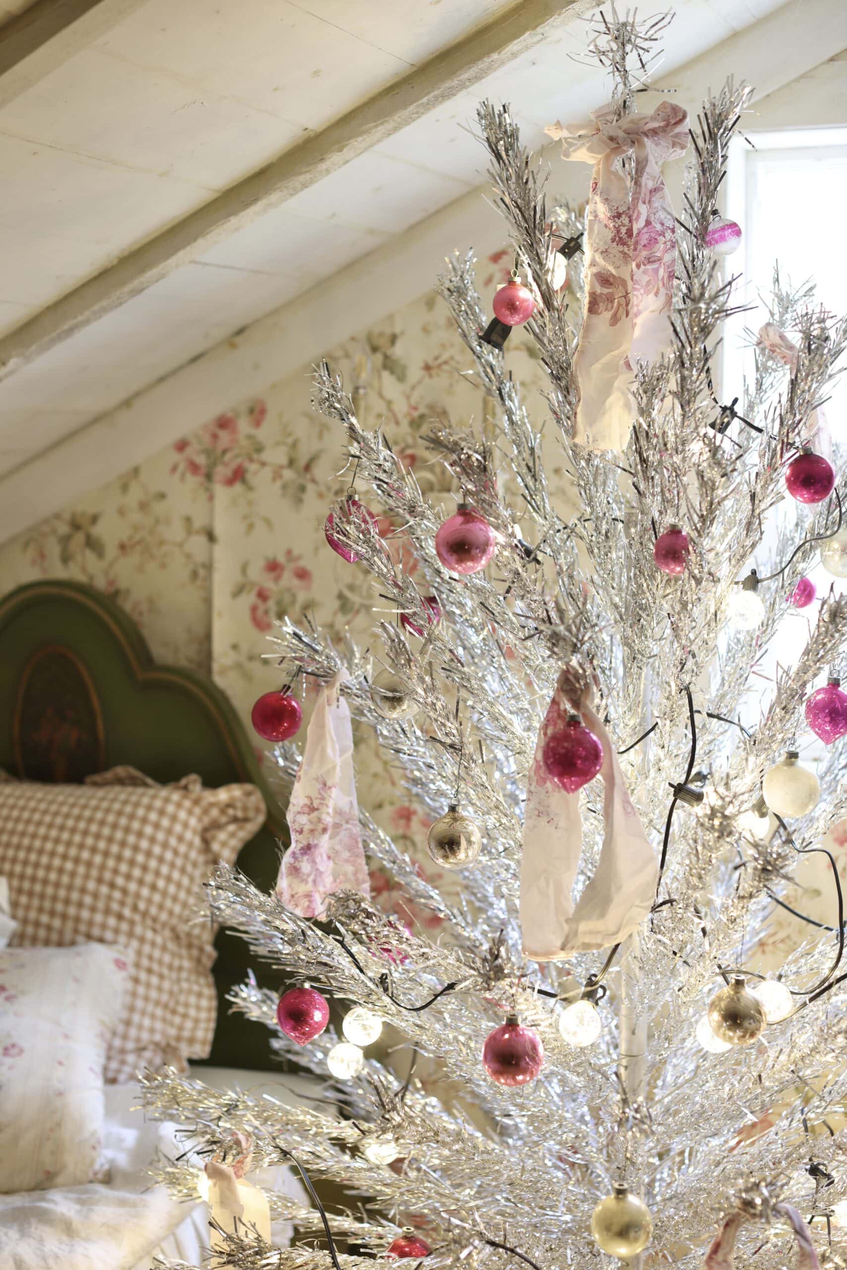 Beautiful Vintage Tinsel Tree & Pretty Packages - French Country Cottage